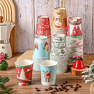 Jinei 200 Pcs 9 oz Christmas Paper Cups Christmas Disposable Coffee Cup Hot Chocolate Cocoa Cup For Xmas Christmas Party Supplies Tea Coffee Paper Cups for Party Holidays Hot Cold Drinks (Novel)