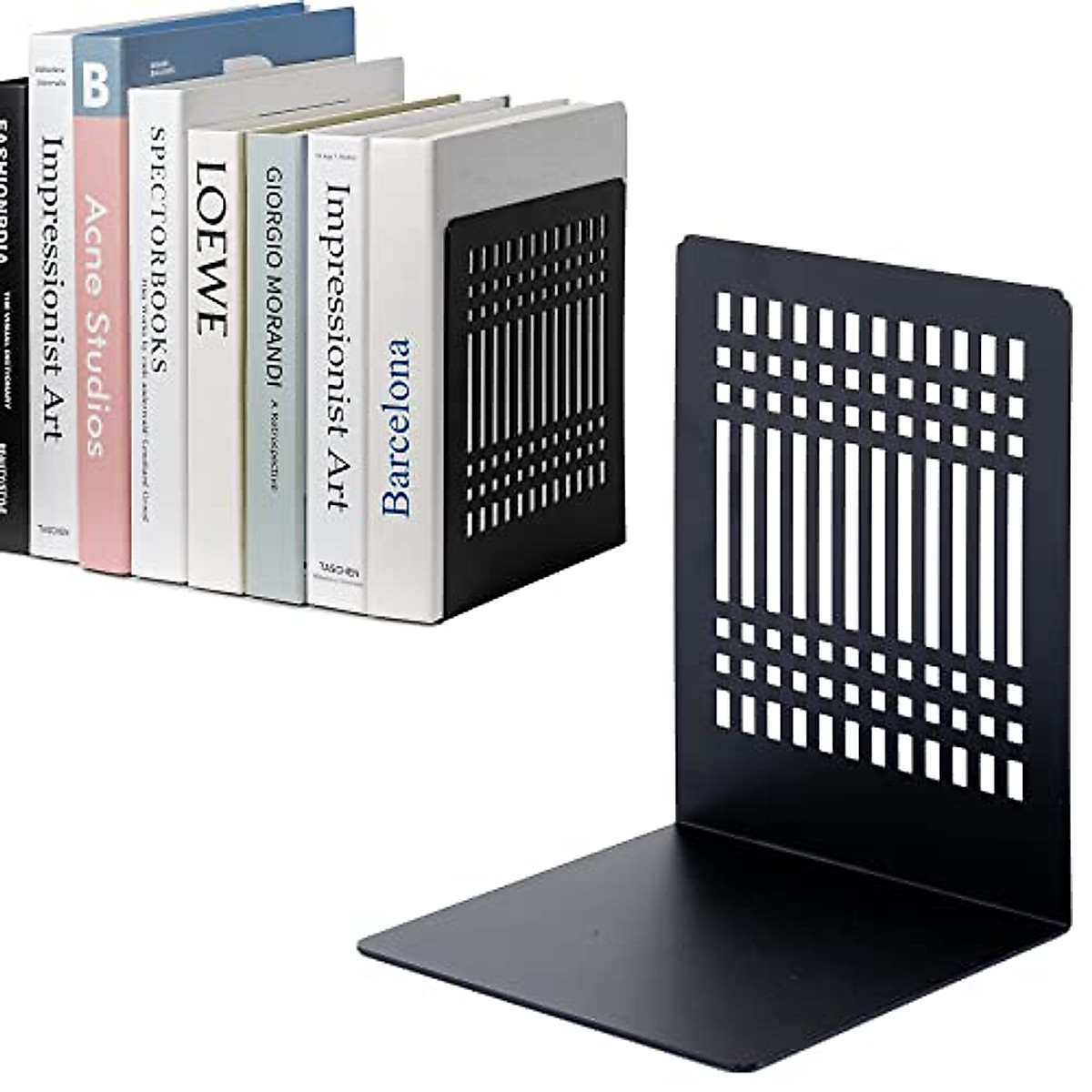 EEG Check Book Ends for Shelves – Korean Ddisal Farmhouse Decor Book Holder Bookends for Heavy Books – Heavy Duty Metal Decorative Bookends with Anti-Slip Wide Base – Safe Round Edge Book Stoppers