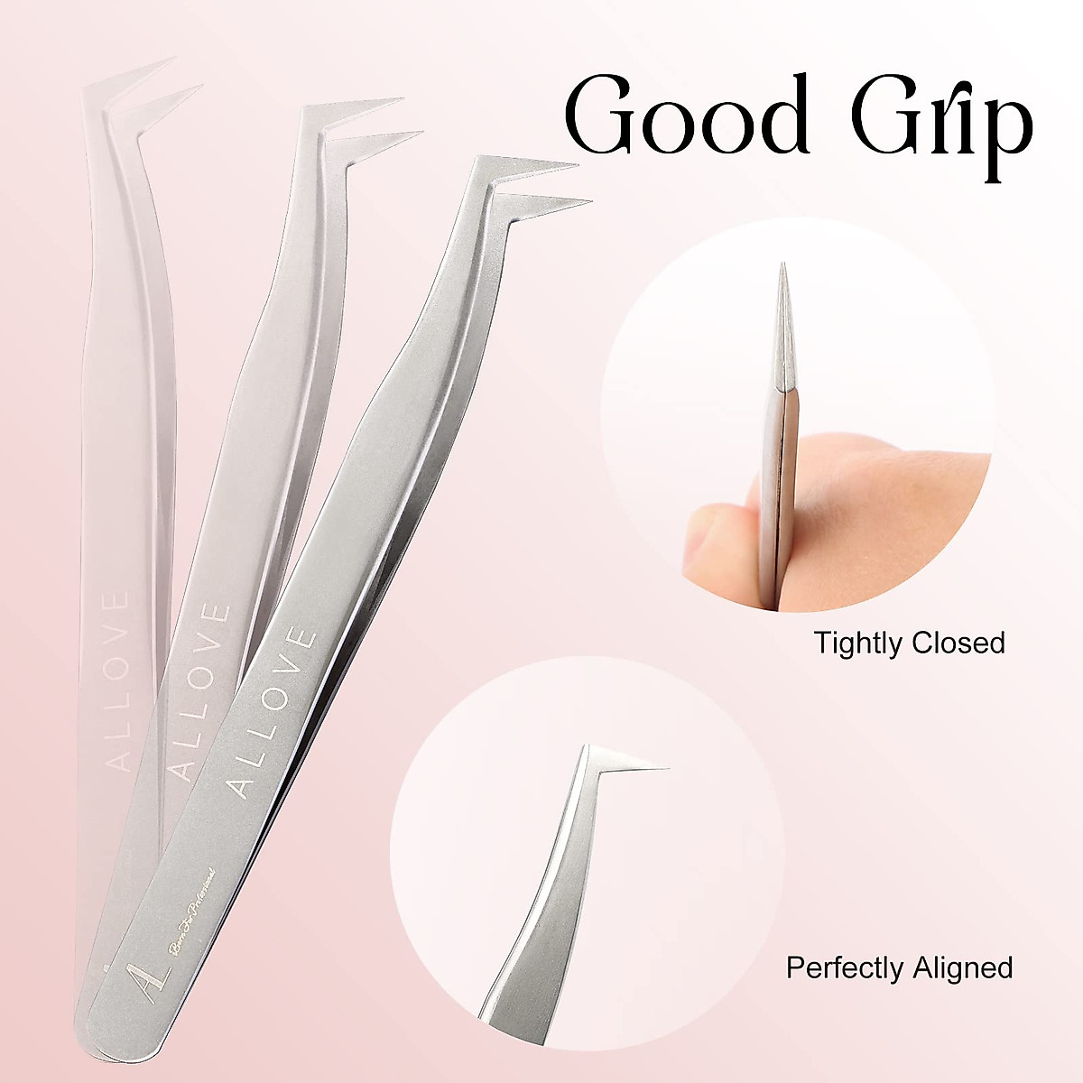 ALLOVE Eyelash Extension Tweezers for Lash Extensions Stainless Steel Lash Tweezers for Eyelash Extensions Isolation Volume Lash tweezers - Silver(Boot Lash Tweezers)