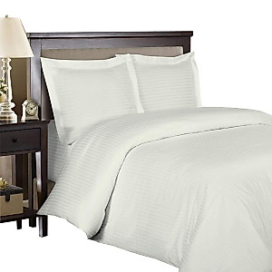 Royal Hotel's Striped Duvet Covers 100% Cotton Soft and Breathable Cotton 300 Thread-Count 3pc Duvet-Cover with Button Closure, Striped Comforter Cover Set, King/California-King Size, Ivory-Cream