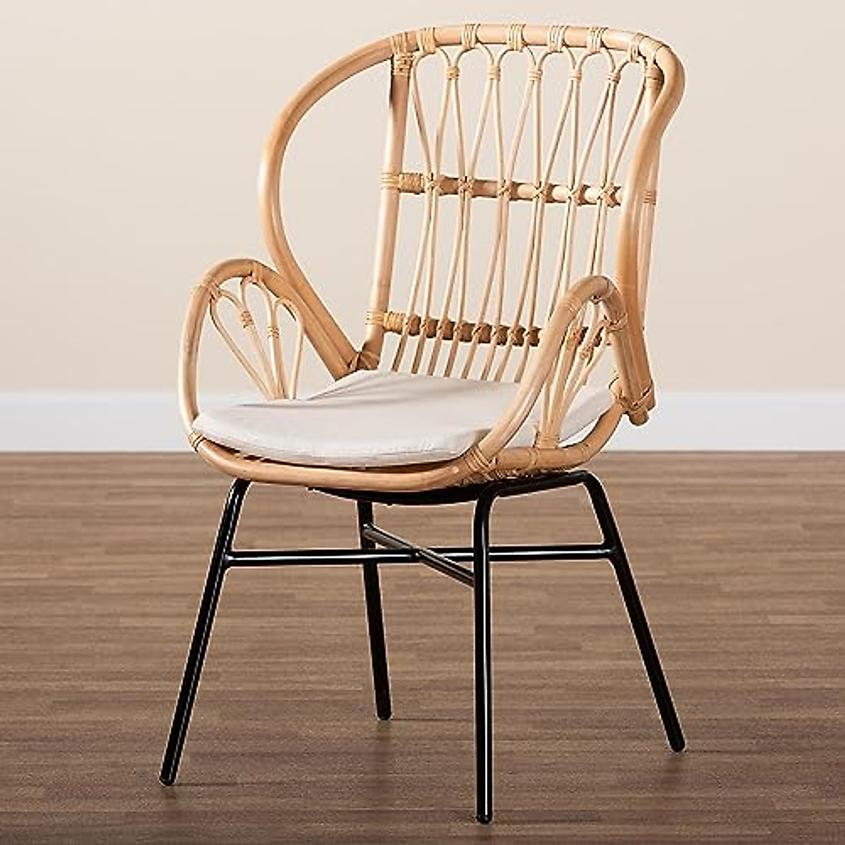 Baxton Studio Caelia Dining Chair, Natural Brown/Black