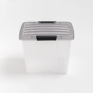 IRIS USA 5 Pack 32 Quart Stack & Pull™ Clear Plastic Storage Box with Buckles, Gray