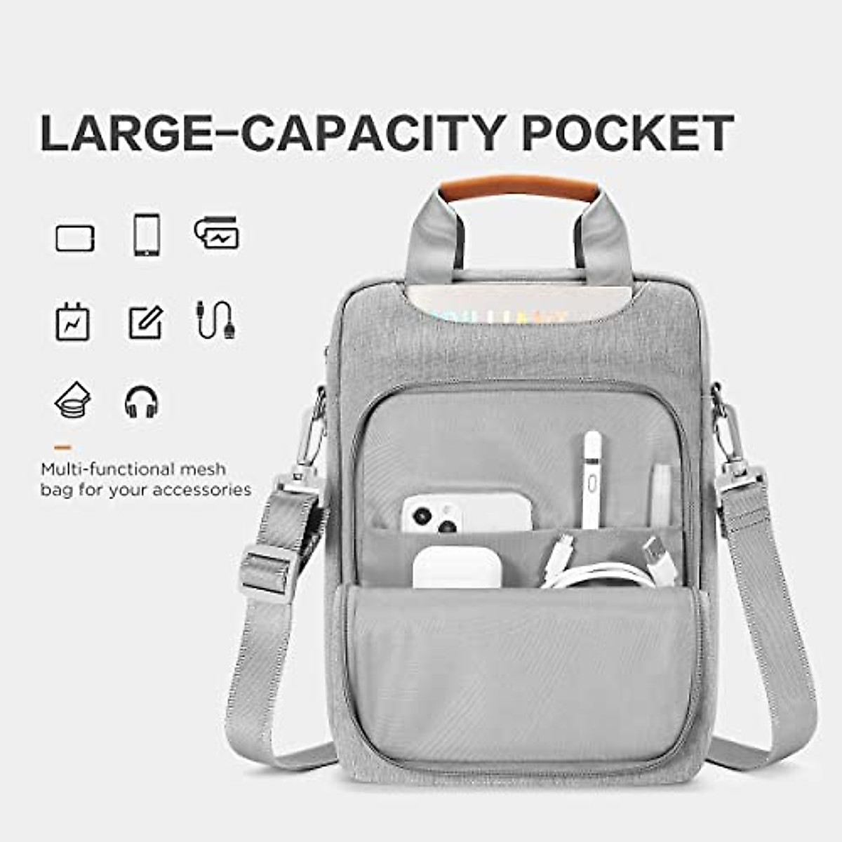 NIDOO Tablet Shoulder Bag for 10.2" iPad 9 / 10.5" 11" iPad Pro / 10.5" 10.9" iPad Air, Laptop Sleeve Messenger for 10.5" Surface Go 3 / 10.8" Surface 3 / 11.5" Tab P11 Pro, 10"-11" Tablet Carry Case