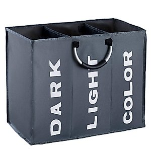 IHOMAGIC 3 Sections Large Laundry Hamper, Laundry Bag Collapsible, Foldable Fabric Clothes Sorter Storage Bag with Carry Handles for Dirty Clothes for Home Bathroom Dormitory 85L 23.6x12.6in Dark Grey