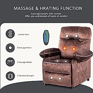 Visentor Massage Recliner Chair, Electric Eecliner, Velvet Living Room Chairs, Lazy Chair Comfy Chair with Heating and Vibration Function, Light Brown