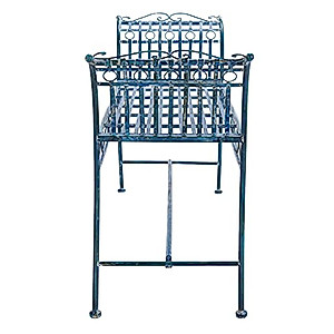 Safavieh PAT5002C Outdoor Collection Hadley Victorian Antique Bench, Mossy Blue