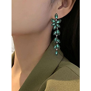 Fahion Statement Vintage Drop Dangle Earrings for Women Girls Green Crystal Earrings