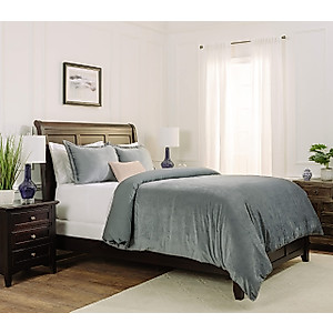 Chanasya Premium Velour Velvet Duvet Cover Set - Duvet Cover (104” x 90”) & 2 Pillow Shams (20” x 36”) - 3-Piece Set - Gray Blue, King Size