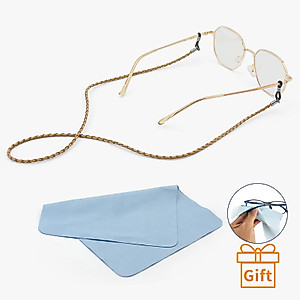 BILIONE 6 Pcs Eyeglasses Strap for Men, Premium Leather Eye glasses Holders Around Neck, Dark Colors Glasses Chain