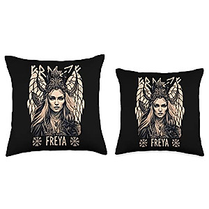 Viking Warrior Goddess Freya Norse Designs Viking Goddess Freya Shieldmaiden Celtic Mythology Throw Pillow, 18x18, Multicolor