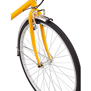 Schwinn Wayfarer Adult Hybrid Bike, Mens and Womens, 16-Inch/Small Steel Step-Through Frame, 7-Speed Drivetrain, Rear Rack, 28-Inch Wheels, Yellow