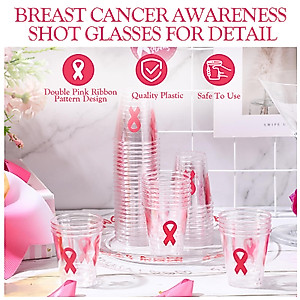 Roshtia 200 Pcs 2 oz Breast Cancer Awareness Cups Pink Ribbon Plastic Shot Glasses Clear Disposable Mini Drinking Wine Cups for Woman Breast Cancer Awareness Month Themed Party Supplies