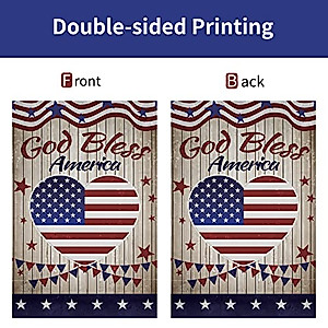 Iutumo God Bless America Garden Flag with Stripes, Heart and Star, 4th of July Patriotic 12x18 Inch Double Sided Small Vertical Banner for USA Independence Day Memorial Day Home Yard Outside Party Decoration