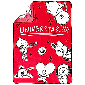 Line Friends BT21 Black & White Doodle Blanket - Measures 62 x 90 inches, Kids Bedding - Fade Resistant Super Soft Fleece (Official Line Friends Product)