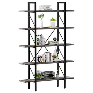 YITAHOME 5 Shelf Bookcase, Classically Rustic Gray Bookshelf, Book Rack, Storage Rack Shelves in Living Room/Home/Office, Books Holder Organizer for Books/Movies, Grey Oak