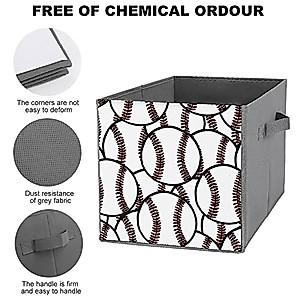 Softball Pattern Large Cubes Storage Bins Collapsible Canvas Storage Box Closet Organizers for Shelves