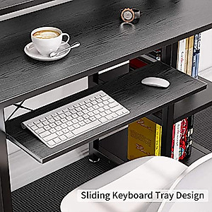 NOBLEWELL Computer Desk with Monitor Stand Storage Shelves Keyboard Tray，47" Studying Writing Table for Home Office (Black)