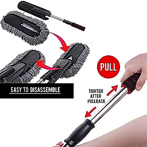 Microfiber Car Duster Exterior Interior Cleaner Cleaning Detailing Kit Size 15.7 Inch with Long Retractable Handle to Trap Dust and Pollen for Washing Car Bike RV Boats or Home Use, Grey