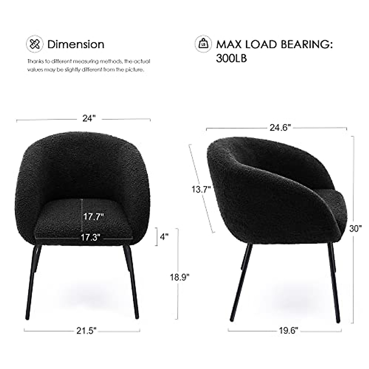 Zesthouse Mid Century Dining Chairs Barrel Chairs Set of 2, Sherpa Accent Chairs for Living Room Bedroom, Upholstered Kitchen & Dining Room Chairs with Metal Legs,Comfy Leisure Sofa Chairs