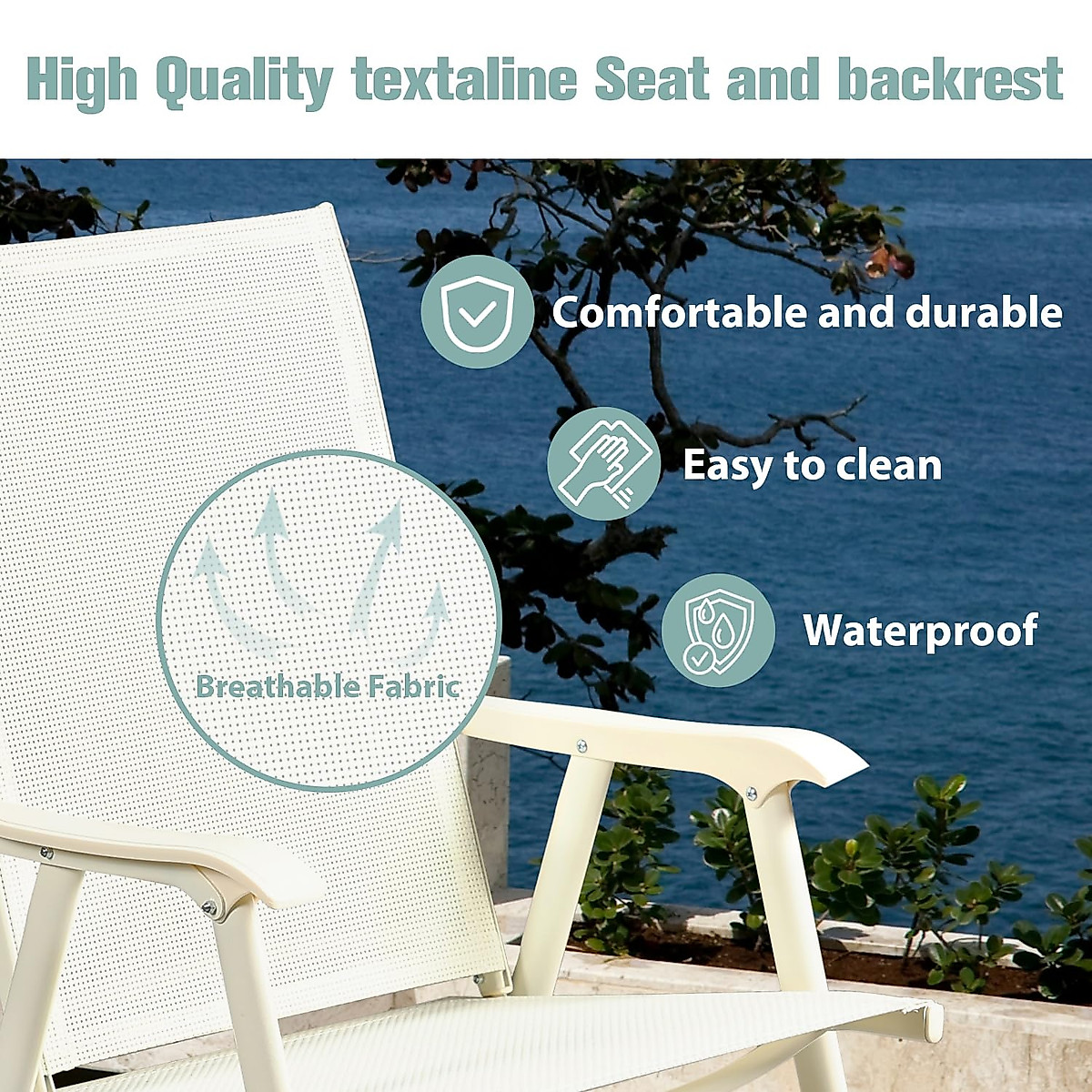 BPS Patio Folding Chairs 4-Pack Portable Dining Chairs Outdoor Textilene Sling Chairs for Camping, Beach, Garden, Pool, Backyard, Deck