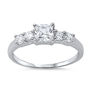 White CZ Simple Elegant Engagement Ring New .925 Sterling Silver Band Size 8