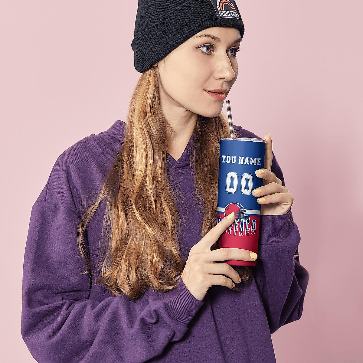 20oz Customs stainless steel Insulated tumbler with Lid and Straws, Personalized football gifts for fans, Travel Cup Adds Your Name and Number