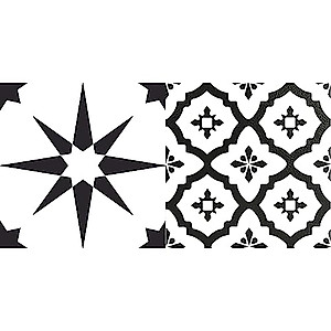 FloorPops FP2948 Altair Peel & Stick Floor Tiles, Black & FP2480 Comet Peel & Stick Floor Tiles, Black
