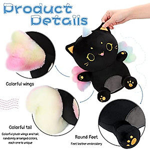 AIXINI Cute Caticorn Plush Stuffed Unicorn Black Cat Animal Plushie 10" Soft Toy with Rainbow Wings for Girls