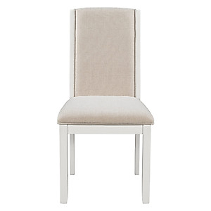 YuiHome Set of 4, Full Back Set with Upholstered, Farmhouse Dining Chairs with Solid Wood Frame and Legs,White+Cushion Beige, Small