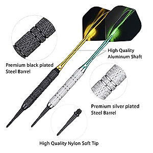 centaur 12 Pack Soft Tip Darts, Professional 18 Gram Plastic Tip Dart Sets with 4 Colors Premium Aluminum Shafts 100 Dart Tips 16 Dart Flights and Dart Case for Electronic Dart Board, Silver & Black