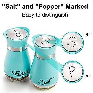 Tebery 4 Ounces Blue Salt and Pepper Shakers Set Stainless Steel & Glass Spice Dispenser Classic, Refillable Design
