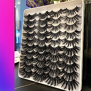3D Mink lashes Fluffy,25mm Fake Eyelashes Natural Look 4 Styles.Long Dramatic Wispy Eyelashes Bulk,6D High Volume Soft Reusable Luxurious False Eyelashes Kit