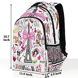 OMFUNS Paris Eiffel Tower School Backpack for Girl Boy Teen Romantic France Student Bookbag for Elementary Primary Junior School Bags College Travel Daypack Laptop Backpack for Men Women