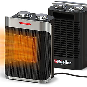 Mueller Portable Space Ceramic Heater 750W/1500W, High Output Fan, Adjustable Thermostat, with overheat/tip over protection for Home Bedroom or Office, ETL Certified