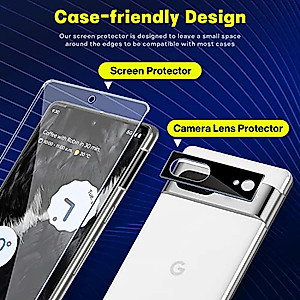 [2+2] Glass Screen Protector for Google Pixel 7 5G, 9H Tempered Glass with Camera Lens Protector for Google Pixel 7, Ultrasonic Fingerprint Compatible, Anti-Scratch, No-Bubble, HD Clear Case Friendly