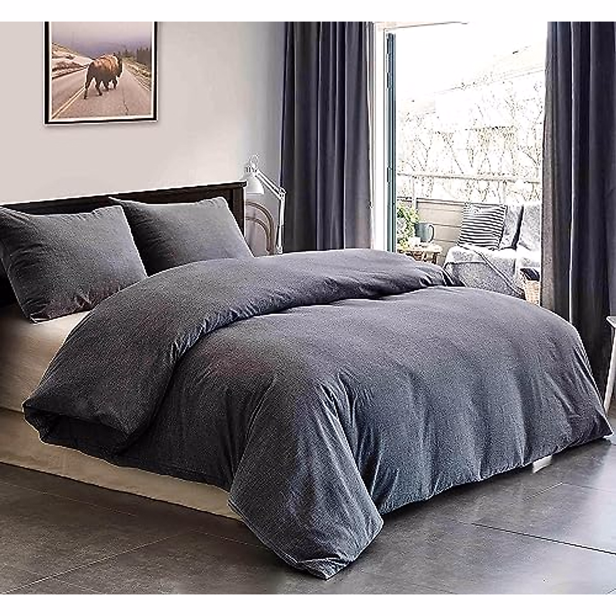 ECOCOTT Grey Duvet Cover California King Size - 100% Washed Cotton Durable Soft Comfy Duvet Cover Set, 3 Pieces Duvet Cover with Zipper Closure (Grey, 104''x98'')