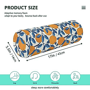 Vnurnrn Blue Leaves Oranges Neck Support Pillow Round Neck Roll Bolster Cylinder Pillow Cervical Pillows Round Neck Pillow for Leg Knee Back Head Support for Camp Work Women Men Traveling