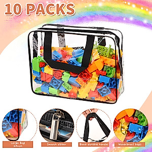10 Packs Large Toy Storage Bags with Labels, Waterproof Clear PVC Storage Bags for Toys, Travel Organizer Bags with Zipper Closure for Puzzles, Building Blocks, Kids' Books