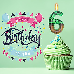 6th Pixel Miner Birthday Candles, Pixels Cake Topper for Boys Girls, TNT Themed Birthday Decorations Party Supplies (Number 6)