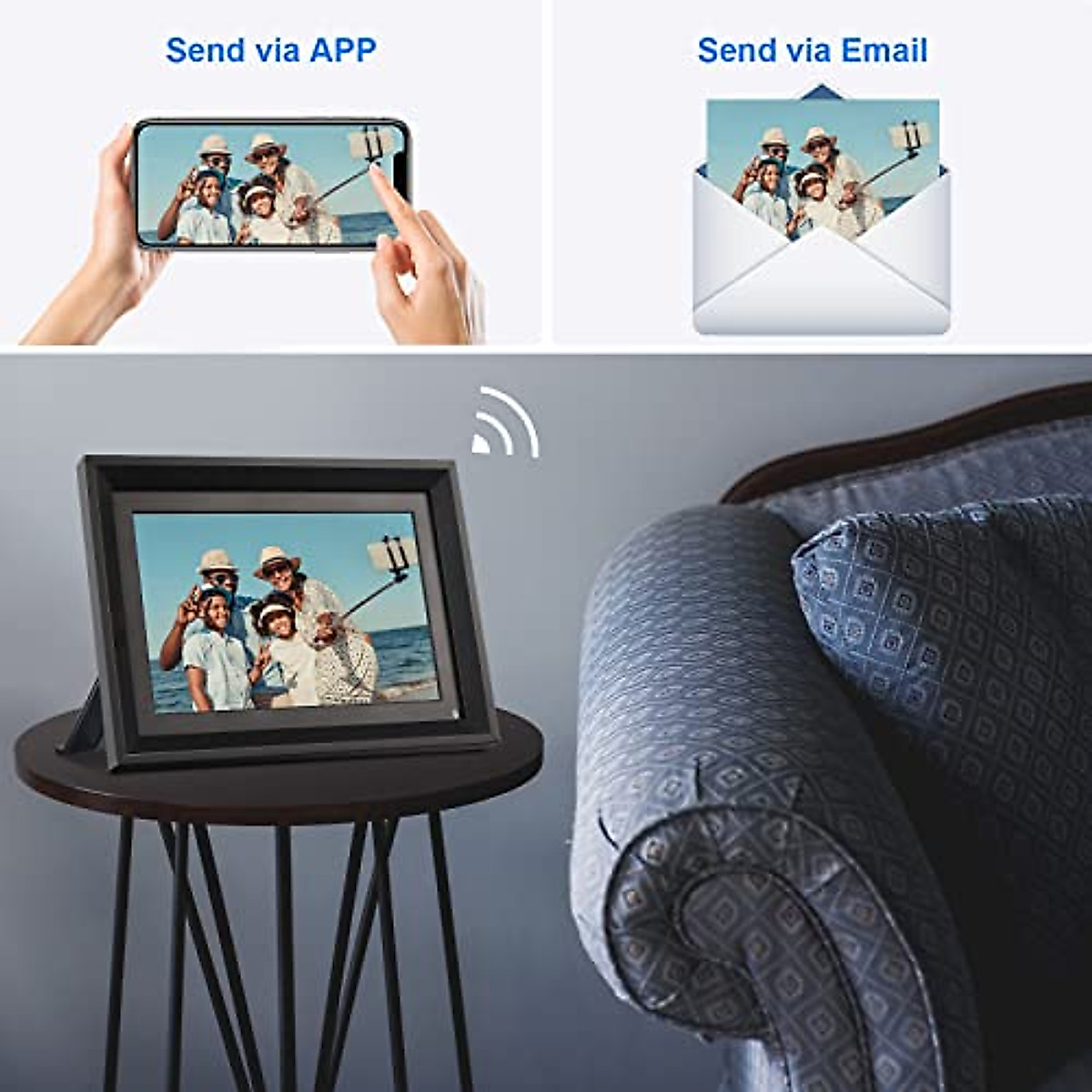 AOCWEI Digital Picture Frame WiFi 10.1 Inch Wood Electronic Photo Frame with 16GB Storage, Motion Sensor, HD IPS Touch Screen, Share Photos or Videos via Free APP/Email, USB Drive & TF Card (Black)