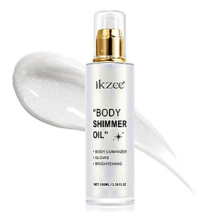 Body Shimmer Oil,Long Lasting Shimmer Body Oil,Face Brighten Glows Highlighters & Luminizers Body Makeup Shine Oil,Body Oils for Face & Body (Silver)