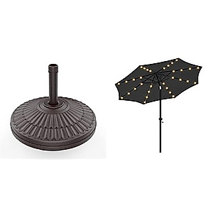wikiwiki Outdoor Patio Table Umbrella, Sturdy Solar Led Market Umbrella for Deck, Pool, Garden & 80 Lbs weighted base