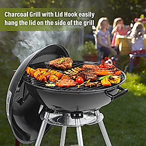 Sunoutife Charcoal Grills, 18.5” Portable BBQ Kettle Grill with Wheels for Outdoor Cooking Barbecue Camping