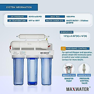 Max Water 5 Stage 50 GPD (Gallon Per Day) RO (Reverse Osmosis) Standard Water Filtration System - Under-Sink/Wall Mount (with Tank & Faucet) - Model: RO-5C5