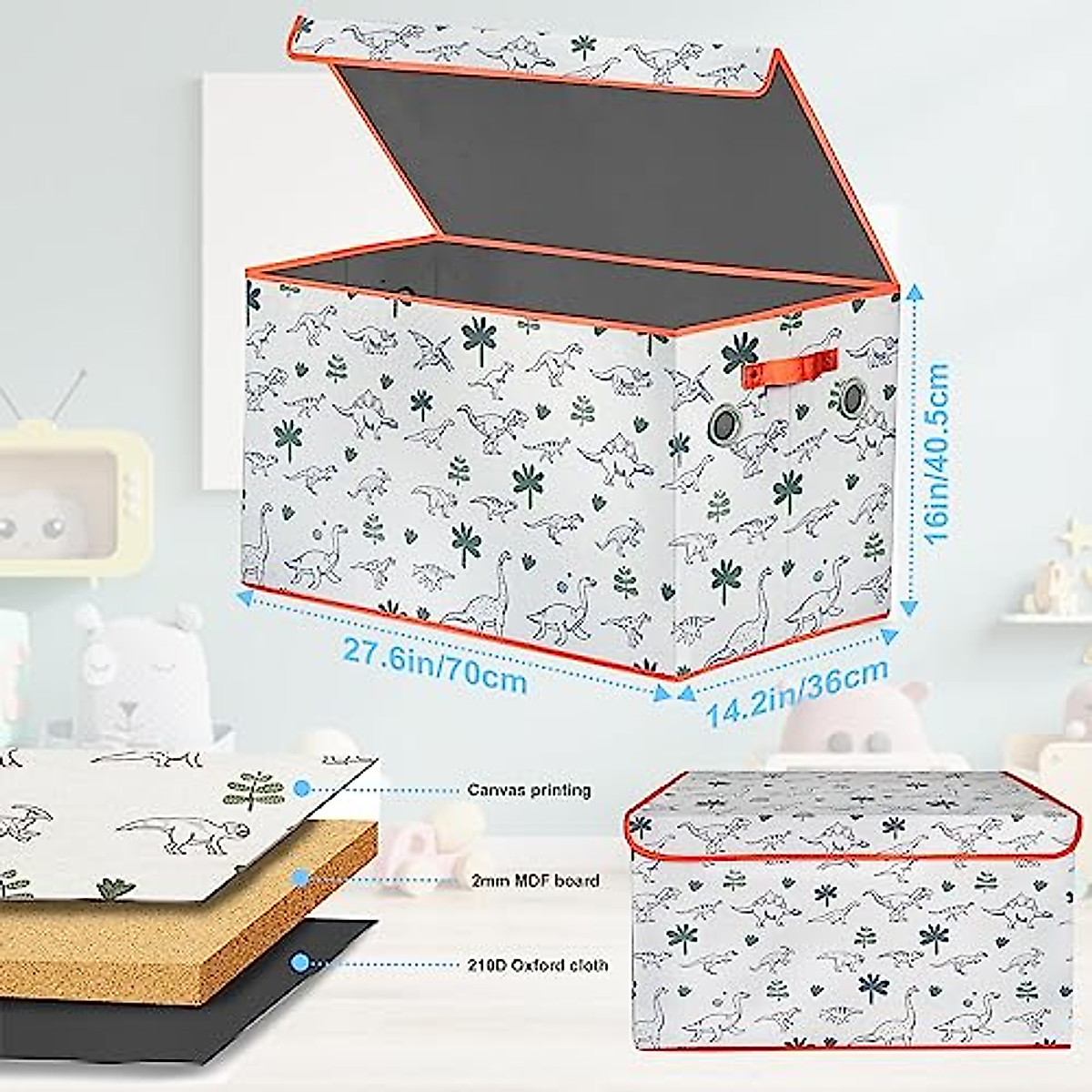 VERONLY Extra Large Toy Box Chest for Kids,Collapsible  Dinosaur Toy Organizers and Storage,Sturdy Magnetic Toy Storage Bins Containers for Boys,Girls,Nursery,Playroom(106L MDF Dinosaur)