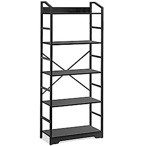 Vagusicc Industrial Display Standing Bookshelf, 5-Tier Tall Bookcase Wood Book Shelf, Modern Book Shelf Storage Organizer Steel Frame, Multipurpose Bookshelf for Living Room/Bedroom/Kitchen/Bathroom