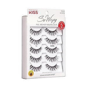 KISS So Wispy, False Eyelashes, Style #11', 12 mm, Includes 5 Pairs Of Lashes, Contact Lens Friendly, Easy to Apply, Reusable Strip Lashes, Glue On, Mulitpack