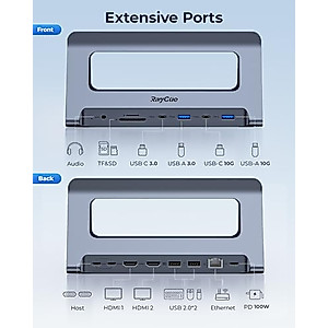 USB C Docking Station Dual Monitor for MacBook Pro/Air, USB C Dock Dual HDMI, Dual HDMI for Mac, Docking Station Stand with 10Gbps USB C/USB, PD3.0, RJ45, USB/USB C 3.0,2*USB2.0, SD/TF, Audio