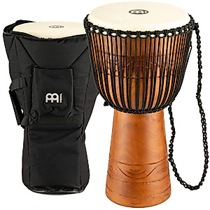 Meinl Percussion ADJ2-L+BAG African Style Rope Tuned 12-Inch Wood Djembe with Bag, Brown