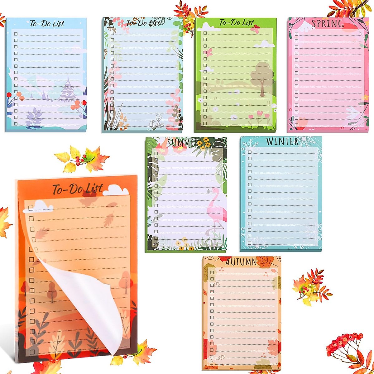8 Pack 400 Sheets To Do List Notepad Floral Notepad Spring to Do List Planner Summer Daily to Do List Notepads Seasonal Daily Checklist Notepads Memo Pad Grocery List(Spring, Summer, Fall, Winter)
